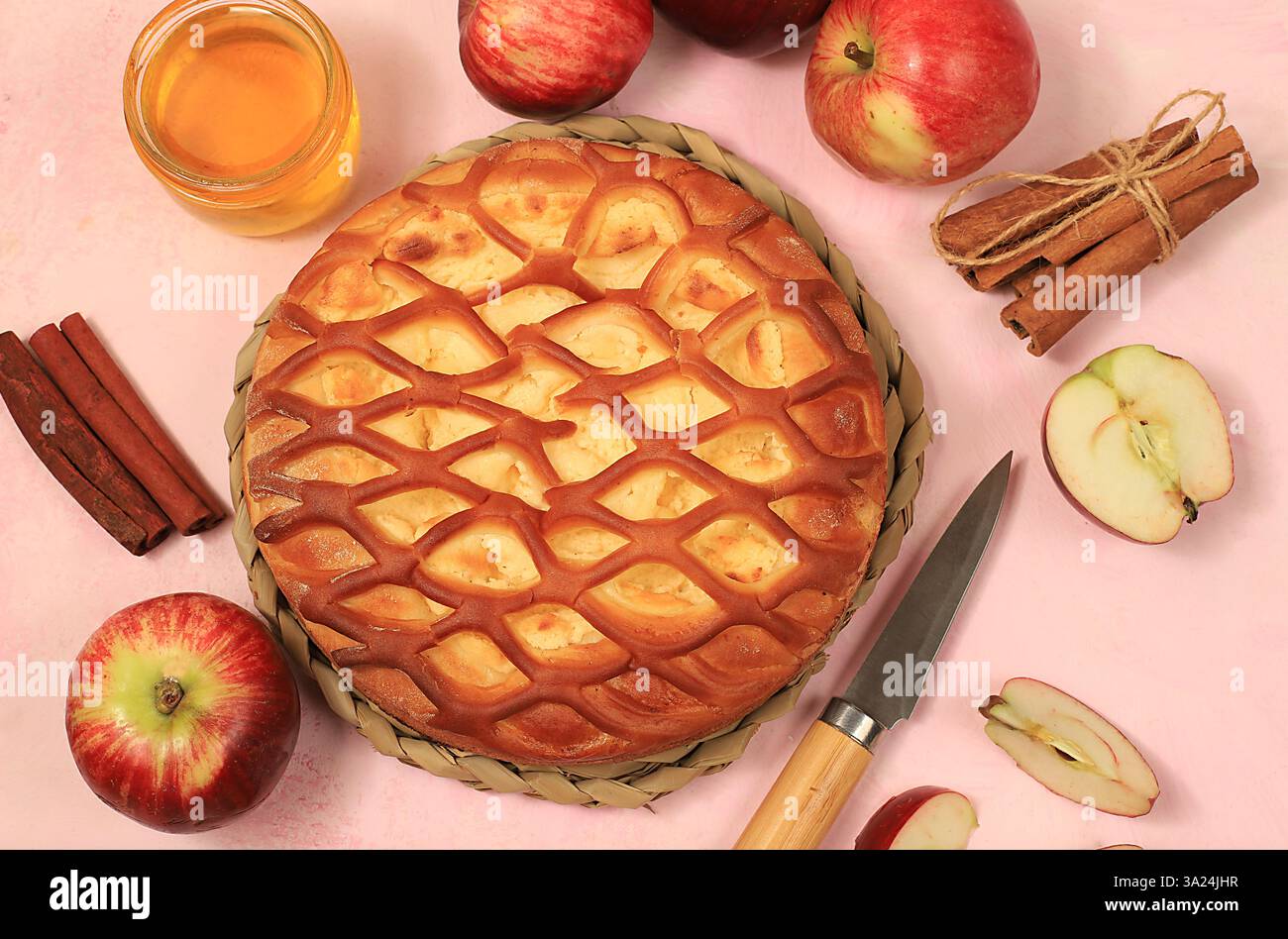 Apple pie with honey,apples, spices, modern bakery concept ...
