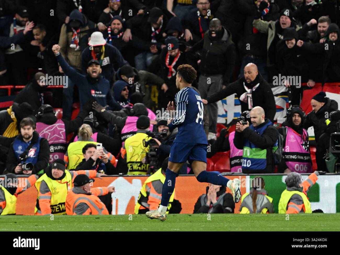 Liverpool, UK. 11th Mar, 2025. Desire Doue of Paris St Germain ...