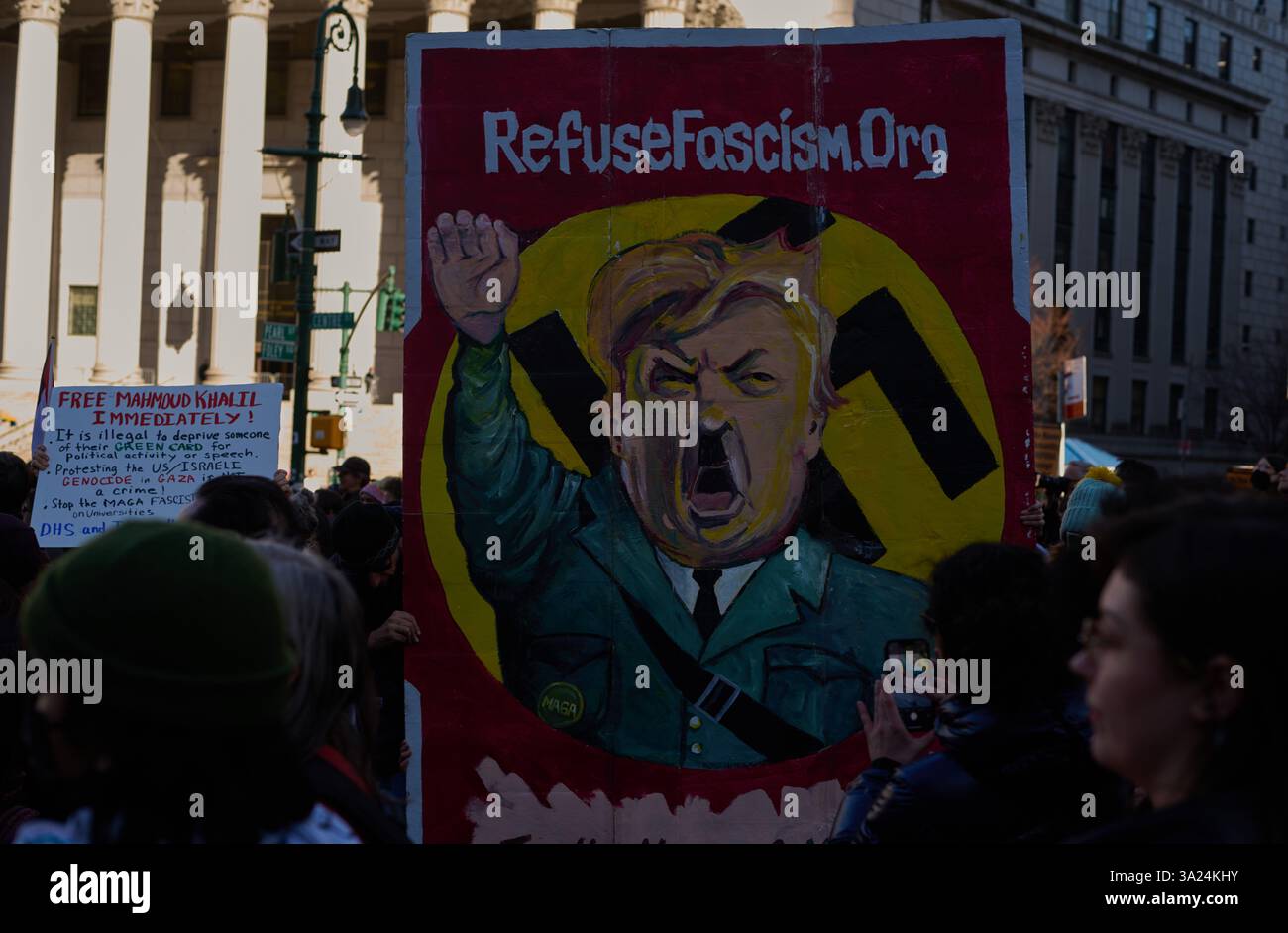 New York, New York, USA. 10th Mar, 2025. Protesters march from Foley ...