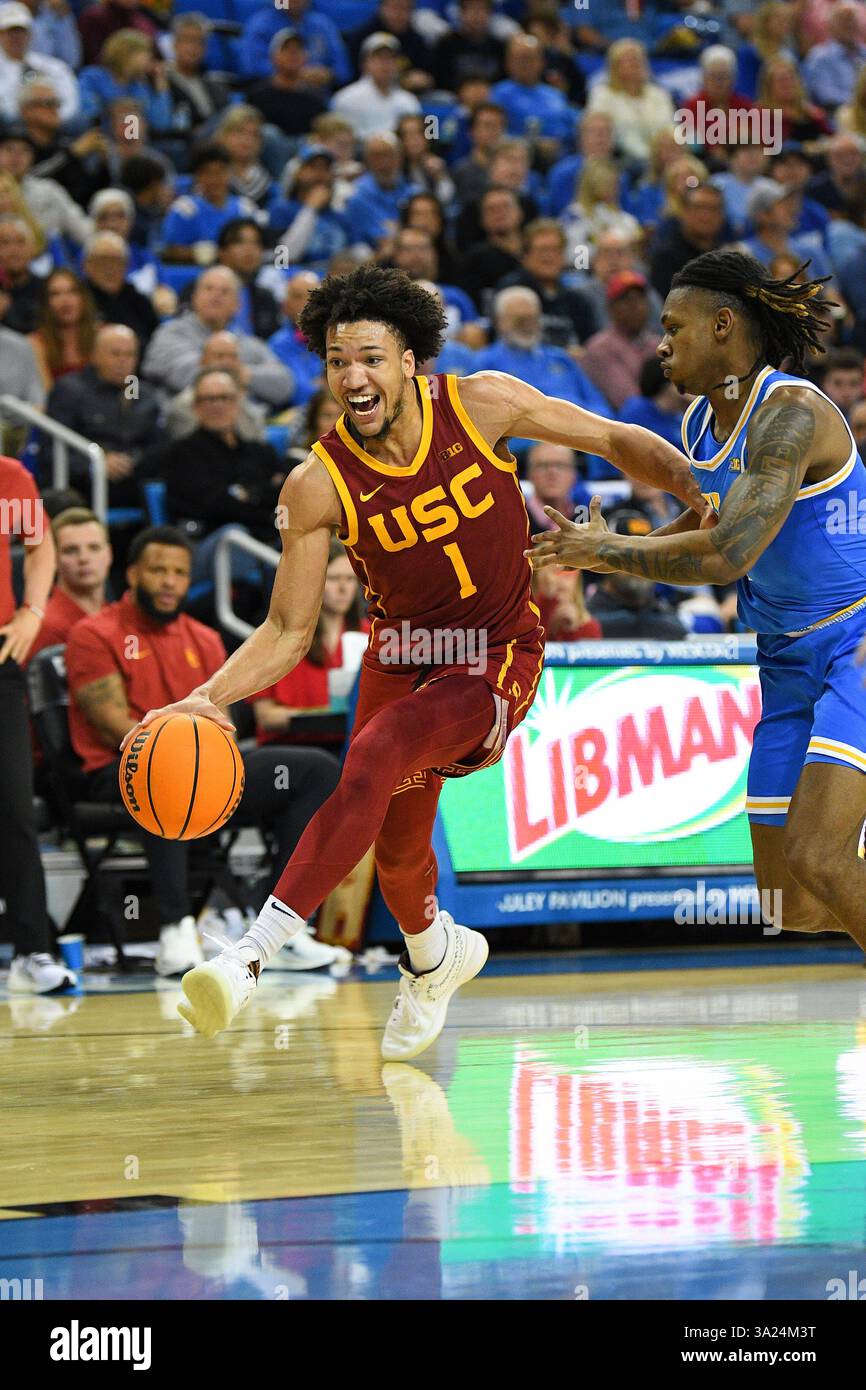 LOS ANGELES, CA - MARCH 08: USC Trojans guard Desmond Claude (1) drives ...