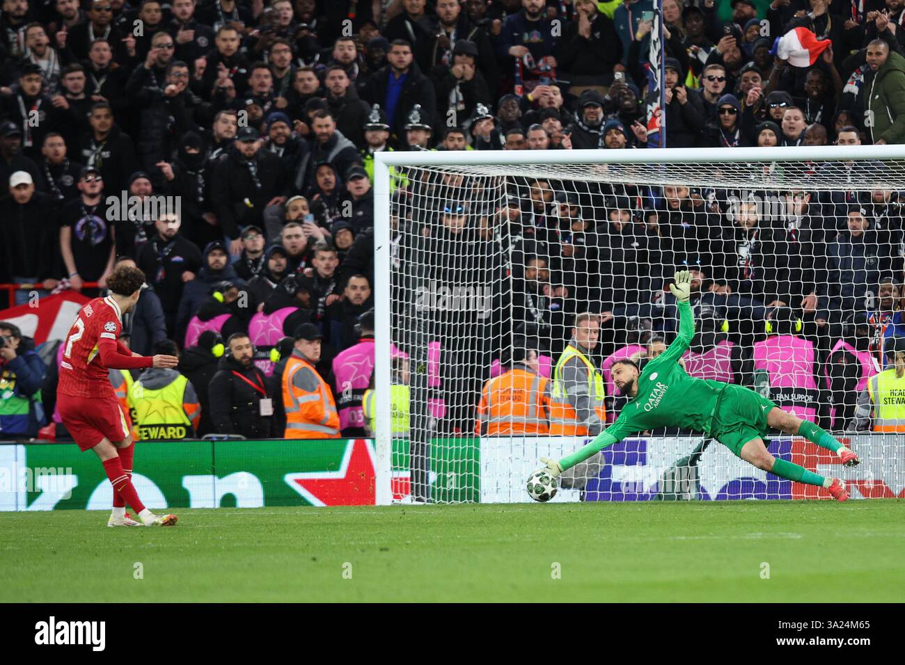 LIVERPOOL, UK - 11th Mar 2025: Gianluigi Donnarumma of PSG saves the ...