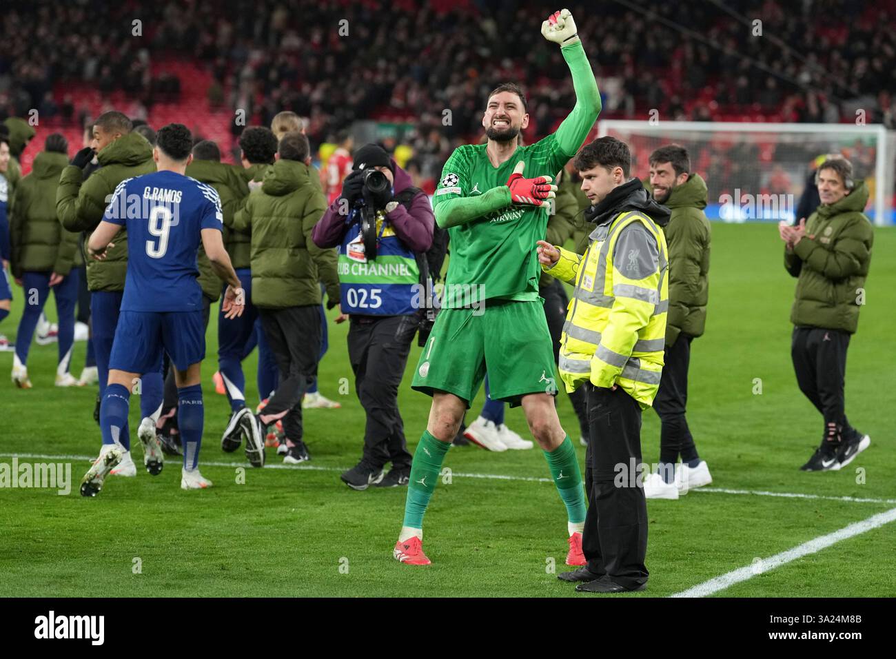 PSG's goalkeeper Gianluigi Donnarumma celebrates after the Champions ...