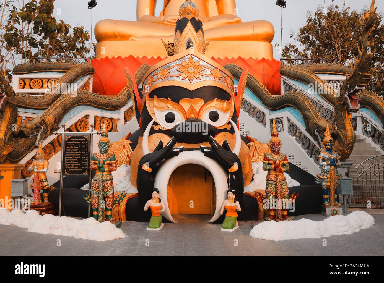 A Vibrant and Ornate Temple Entrance Richly Adorned with Mythical ...