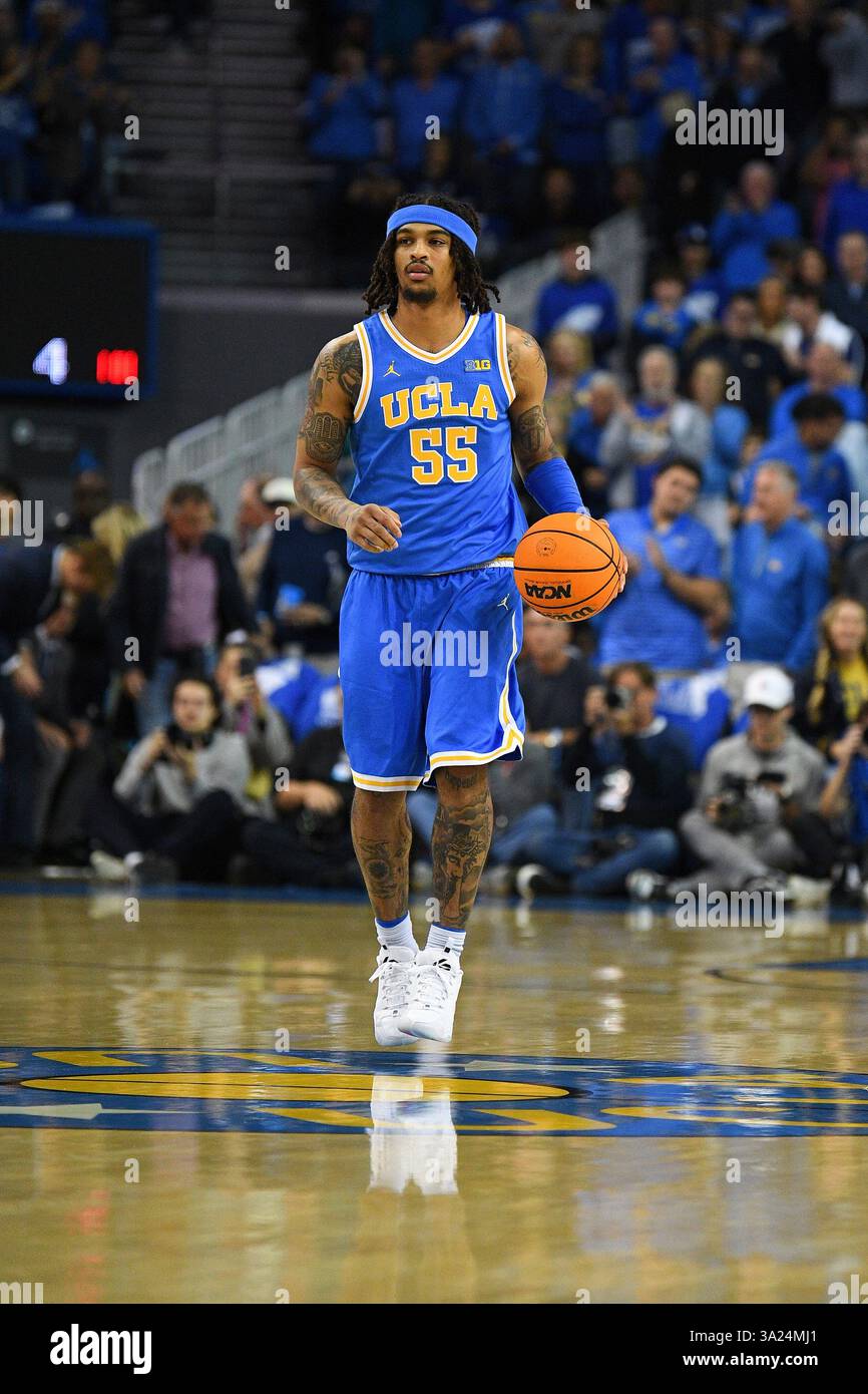 LOS ANGELES, CA - MARCH 08: UCLA Bruins guard Skyy Clark (55) dribbles ...
