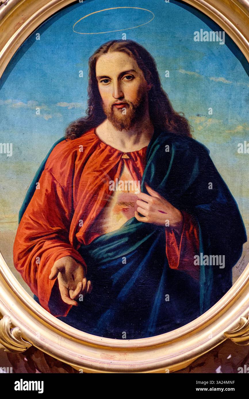 Naples, ITALY - 10-24-2024: Painting (19th century) of Sacred Heart of ...