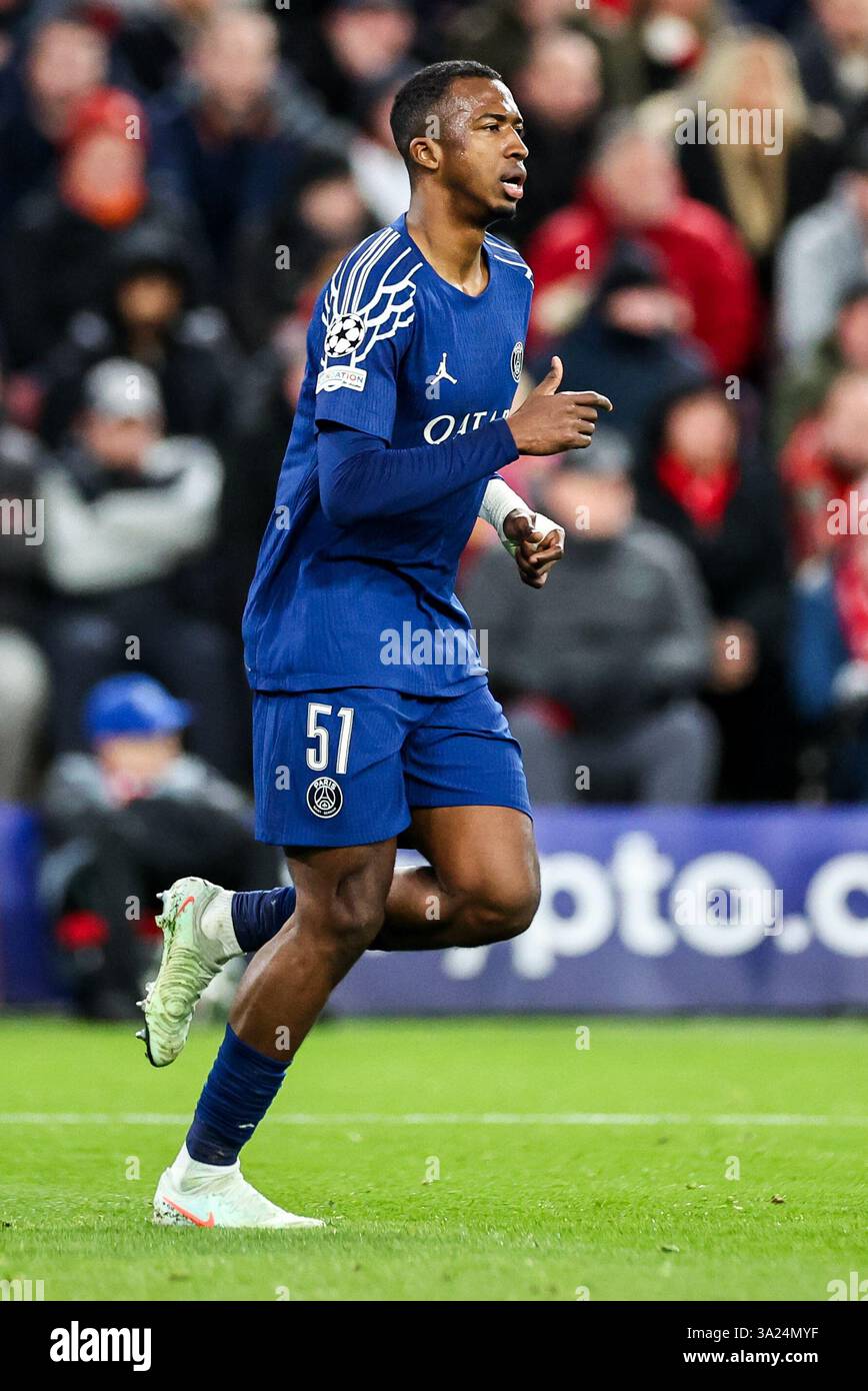 William Pacho of Paris Saint-Germain in action during the UEFA ...