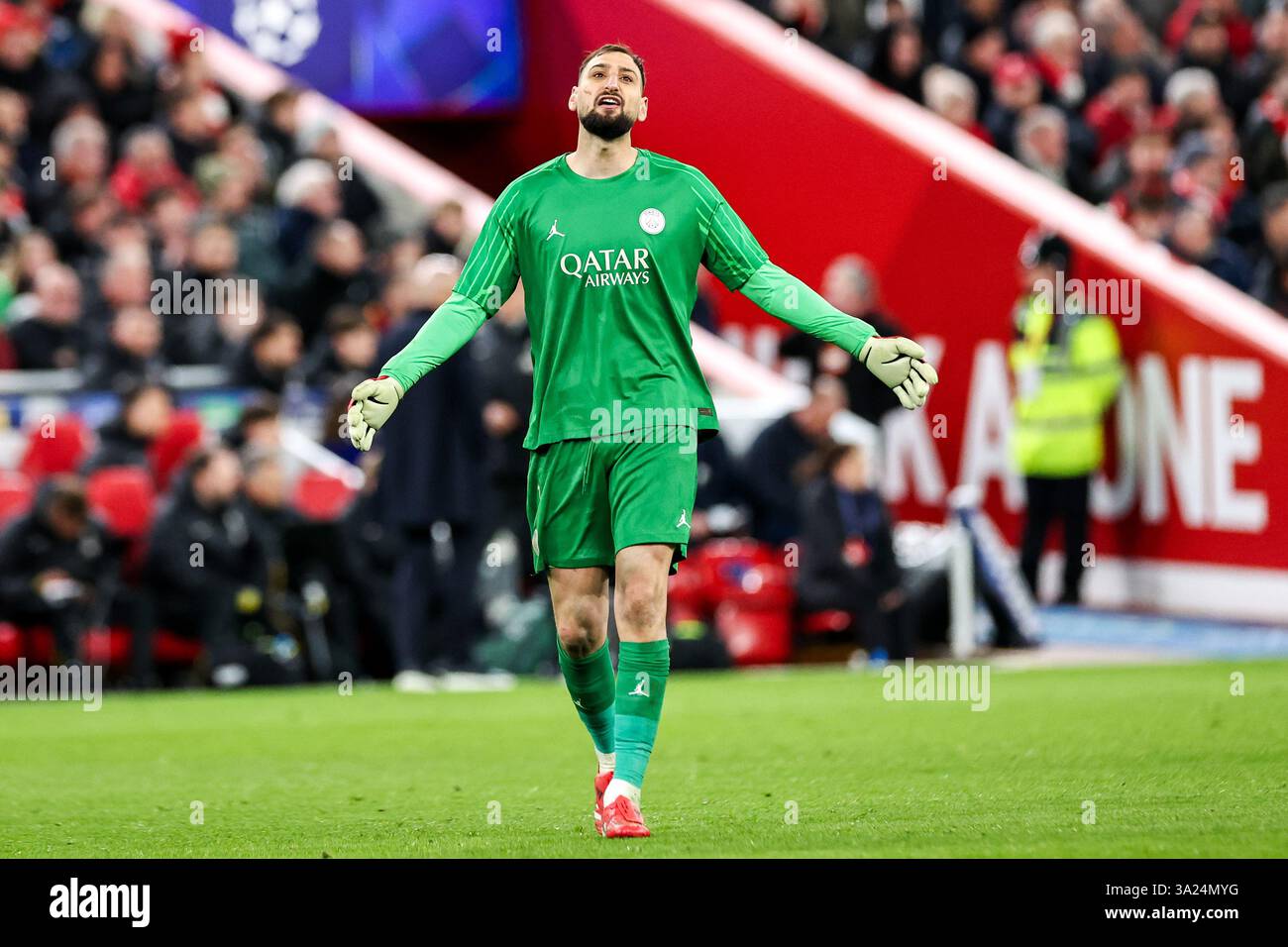 Gianluigi Donnarumma of Paris Saint-Germain reacts during the UEFA ...