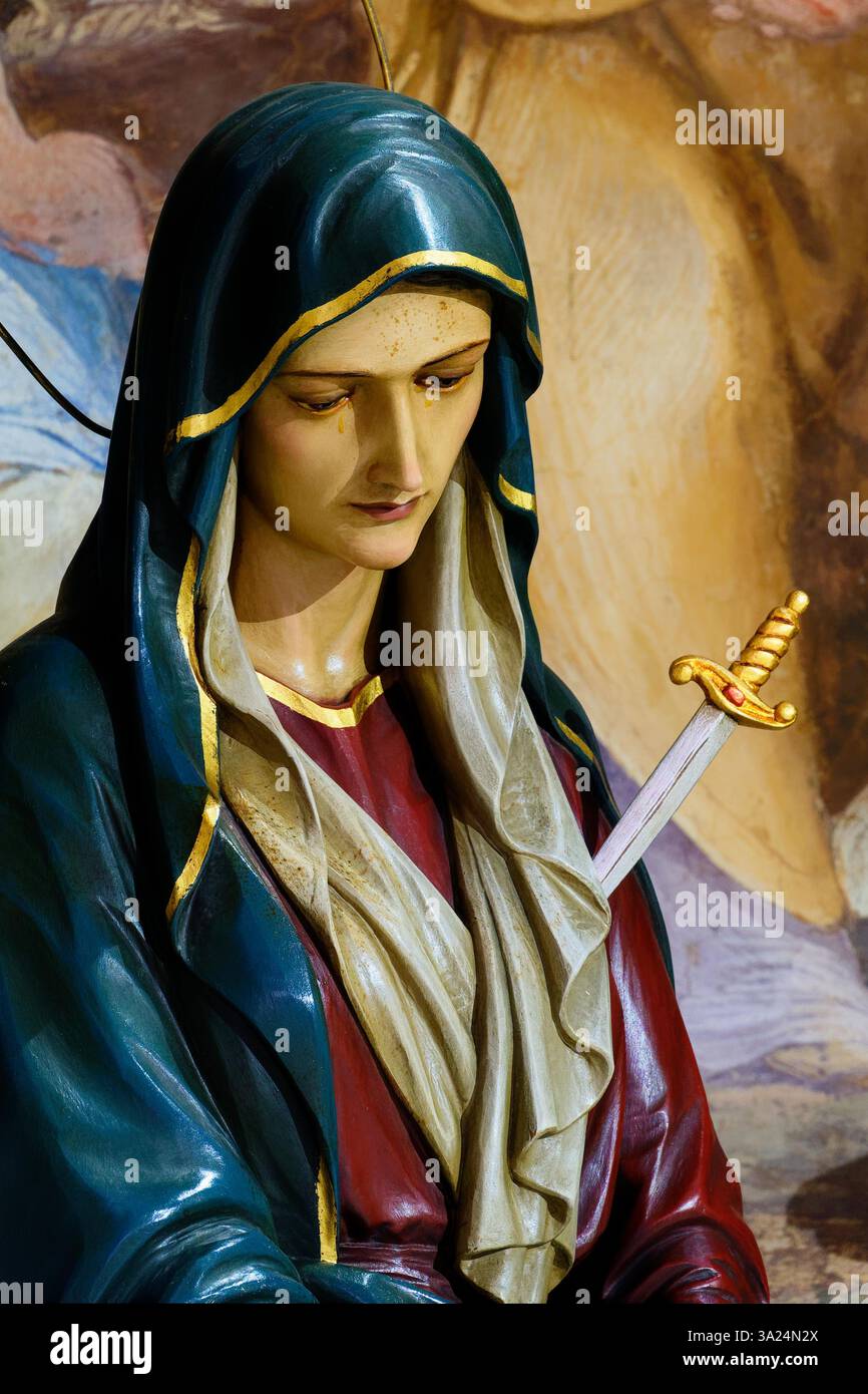 Naples, ITALY - 10-25-2024: Statue (19th century) Blessed Virgin Mary, the Madonna of Seven ...