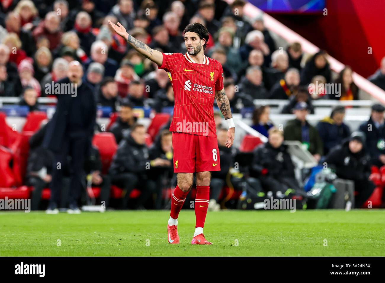 Dominik Szoboszlai of Liverpool gives the team instructions during the ...