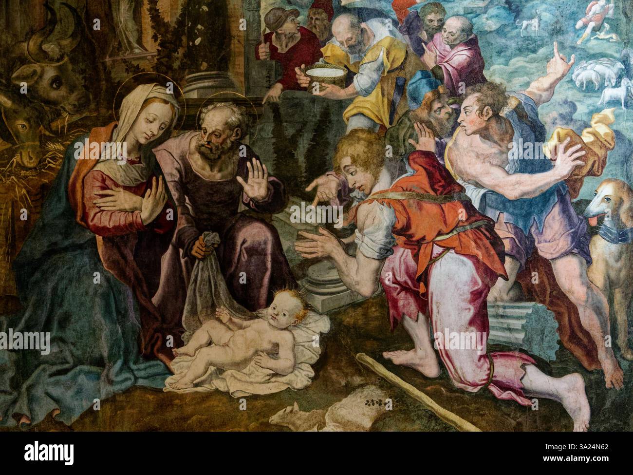 Naples, ITALY - 10-25-2024: Fresco (19th century) of Christmas Nativity ...