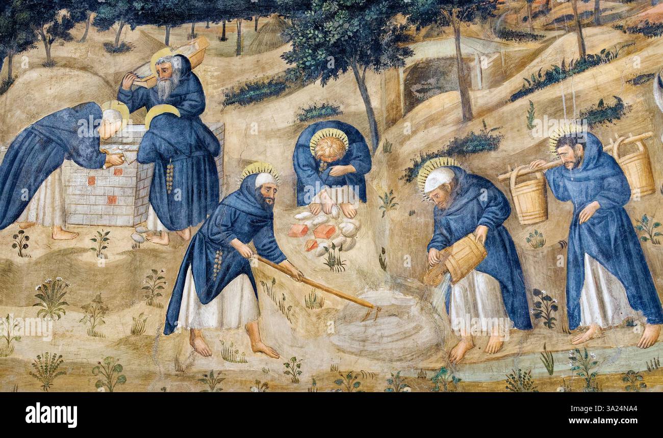 Naples, ITALY - 10-25-2024: Fresco (15th century) showing the daily ...