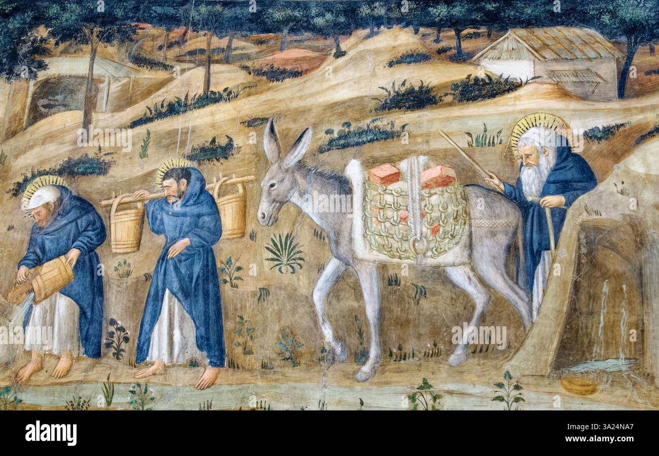 Naples, ITALY - 10-25-2024: Fresco (15th century) showing the daily ...