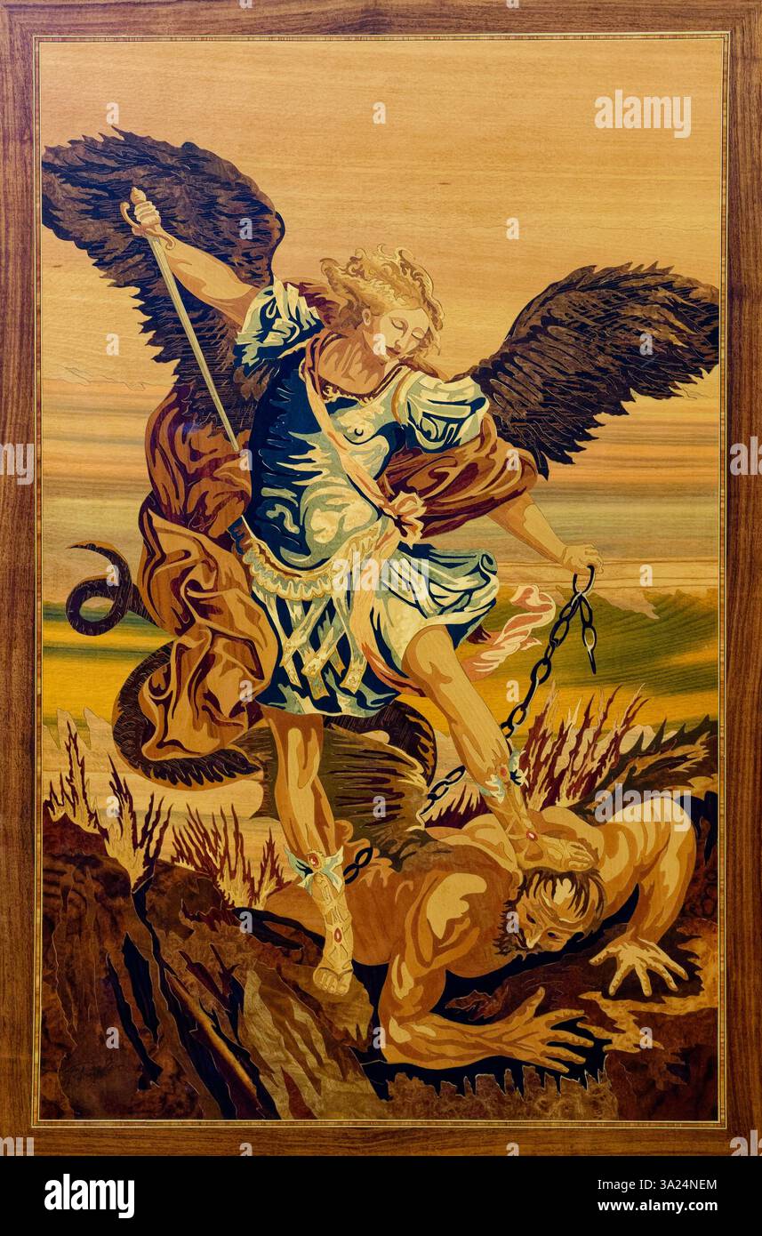 Anacapri, ITALY - 10-26-2024: Wood marquetry (19th century) of Saint ...