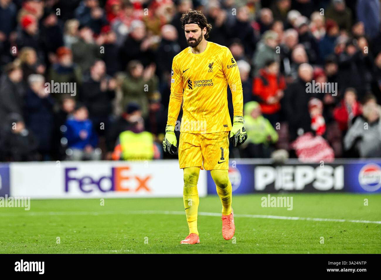 Alisson Becker of Liverpool looks dejected during the UEFA Champions ...