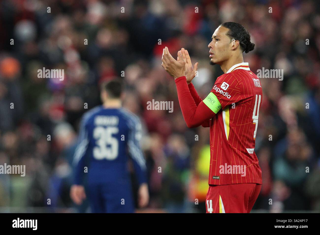 LIVERPOOL, UK - 11th Mar 2025: Virgil van Dijk of Liverpool applauds ...