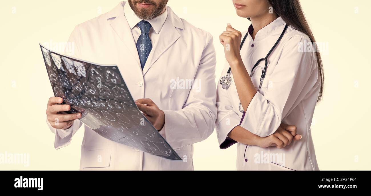 doctor hold xray of nuclear medicine look at mri scan of brain isolated ...