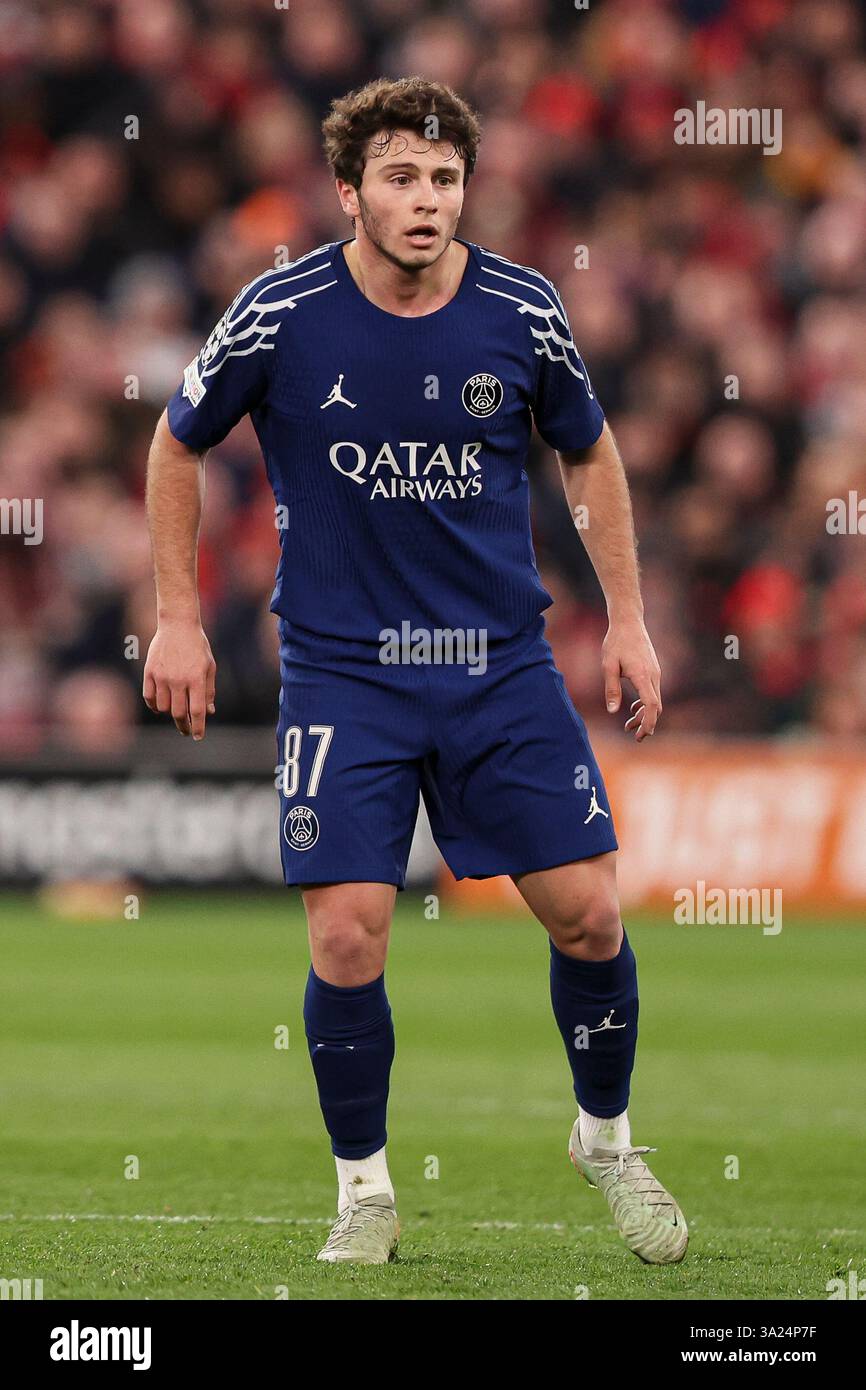 Liverpool, UK. 11th Mar, 2025. João Neves of PSG during the Liverpool ...