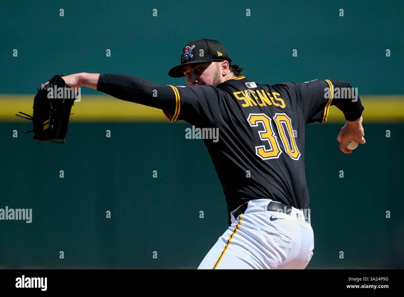 Pittsburgh Pirates pitcher Paul Skenes (30) delivers a pitch during an ...