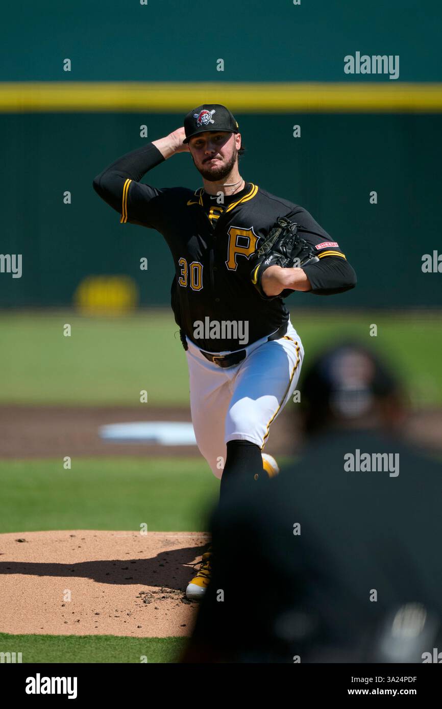 Pittsburgh Pirates pitcher Paul Skenes (30) delivers a pitch during an ...