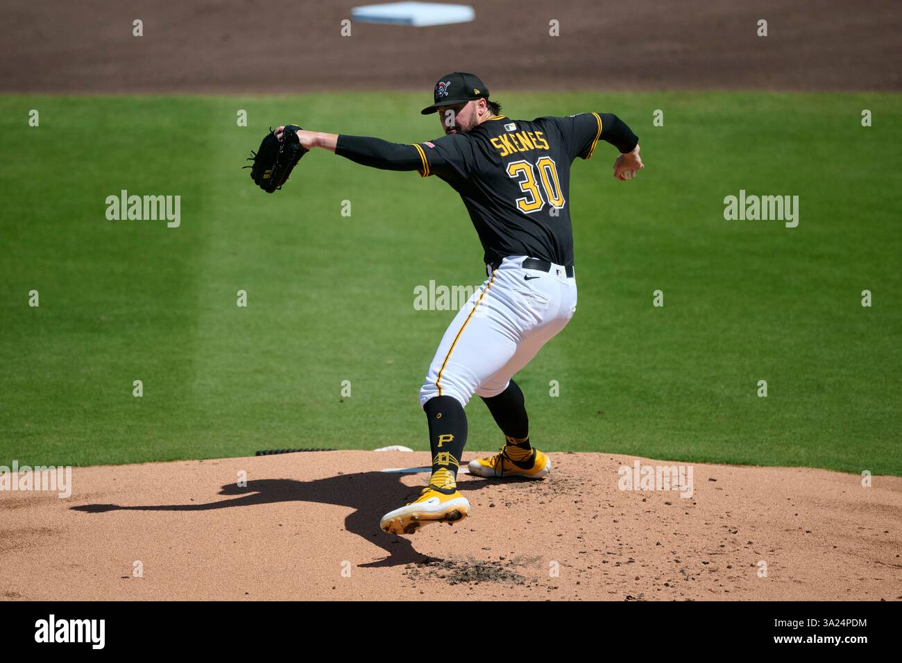 Pittsburgh Pirates pitcher Paul Skenes (30) delivers a pitch during an ...