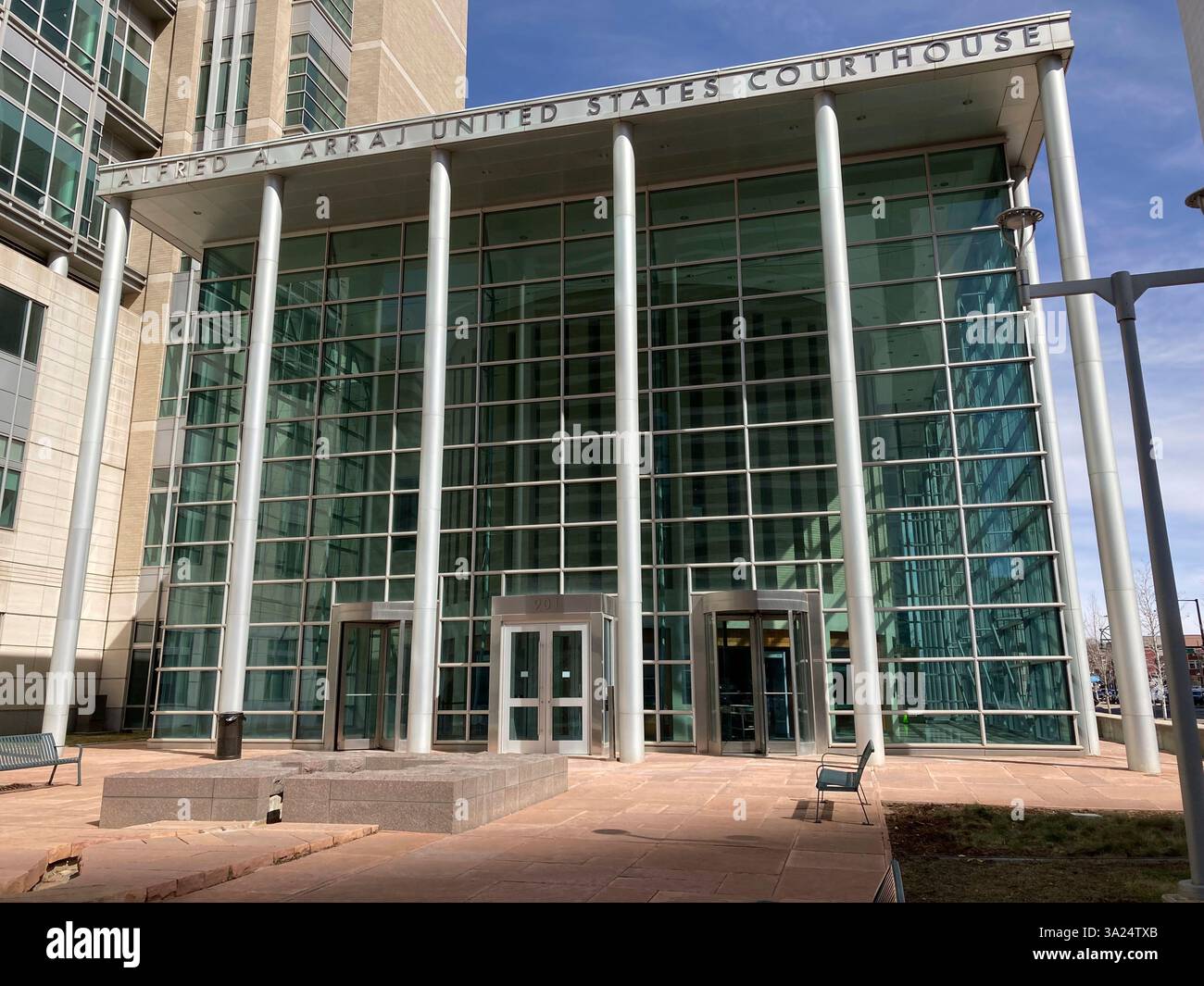 This photo shows the Alfred A. Arraj United States Courthouse in Denver ...