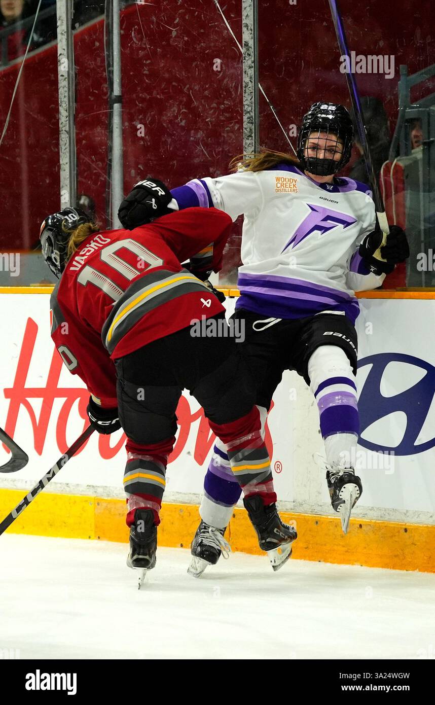Ottawa Charge's Alexa Vasko (10) checks Minnesota Frost's Natalie Buchbinder (22) along the ...