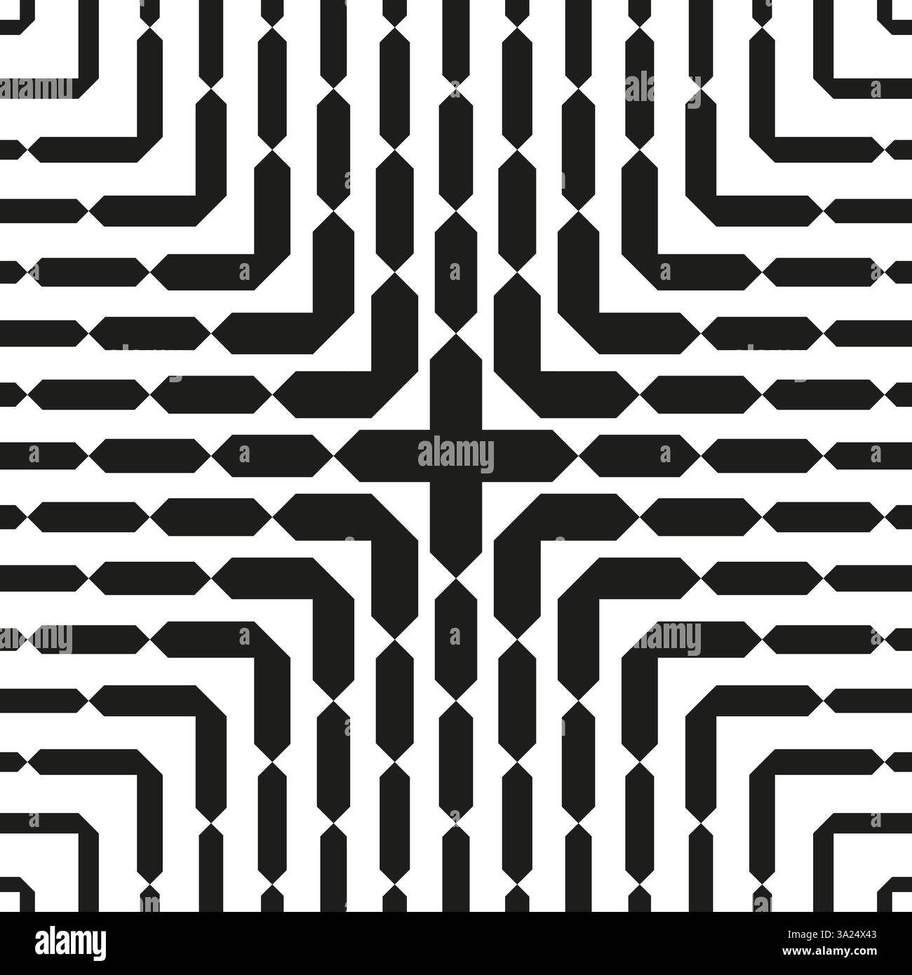 Geometric abstract pattern. Black white symmetry. Optical illusion shape. Vector background ...