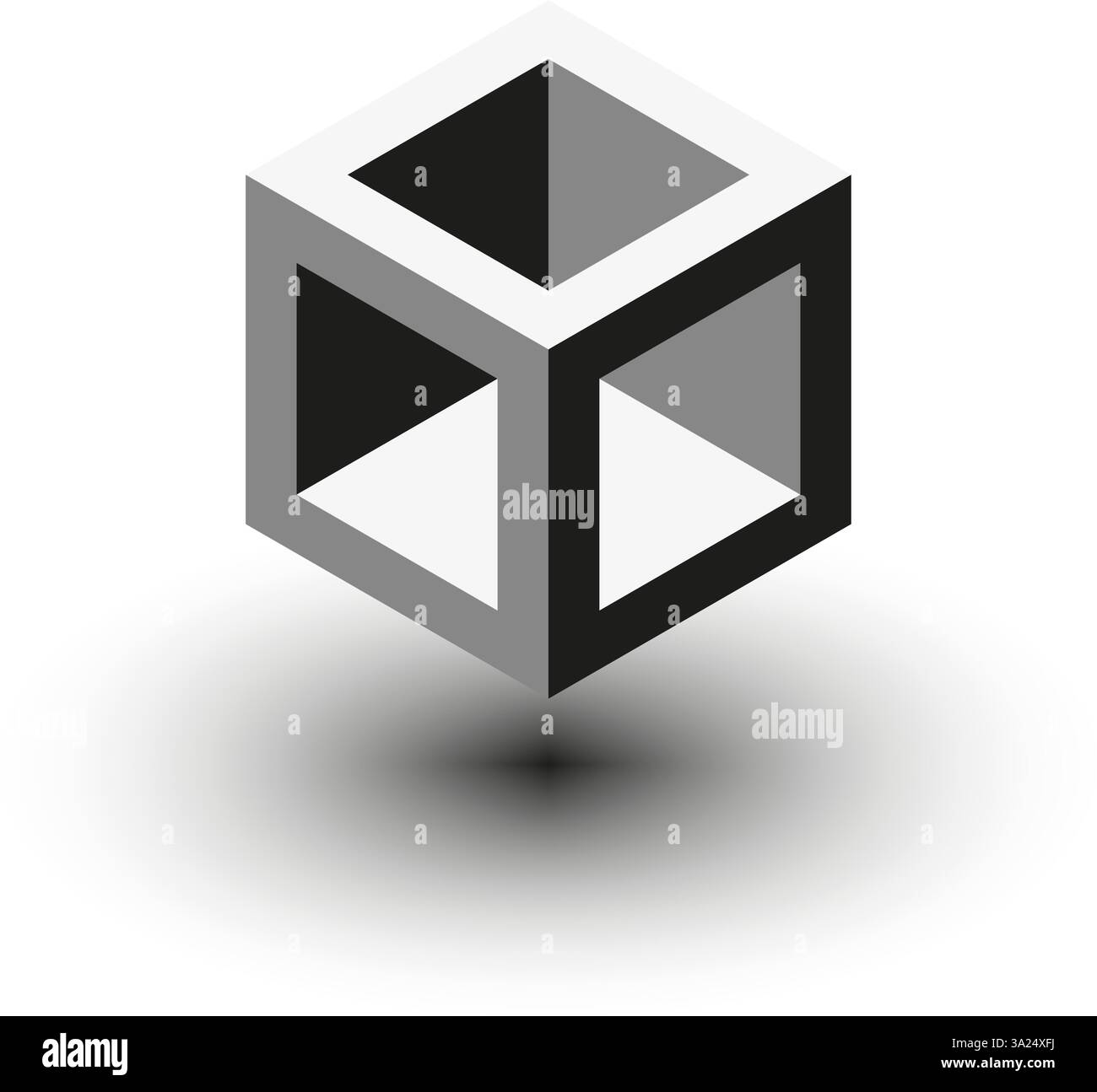 Three dimensional cube. Gray black symbol. Flat vector shape. White ...