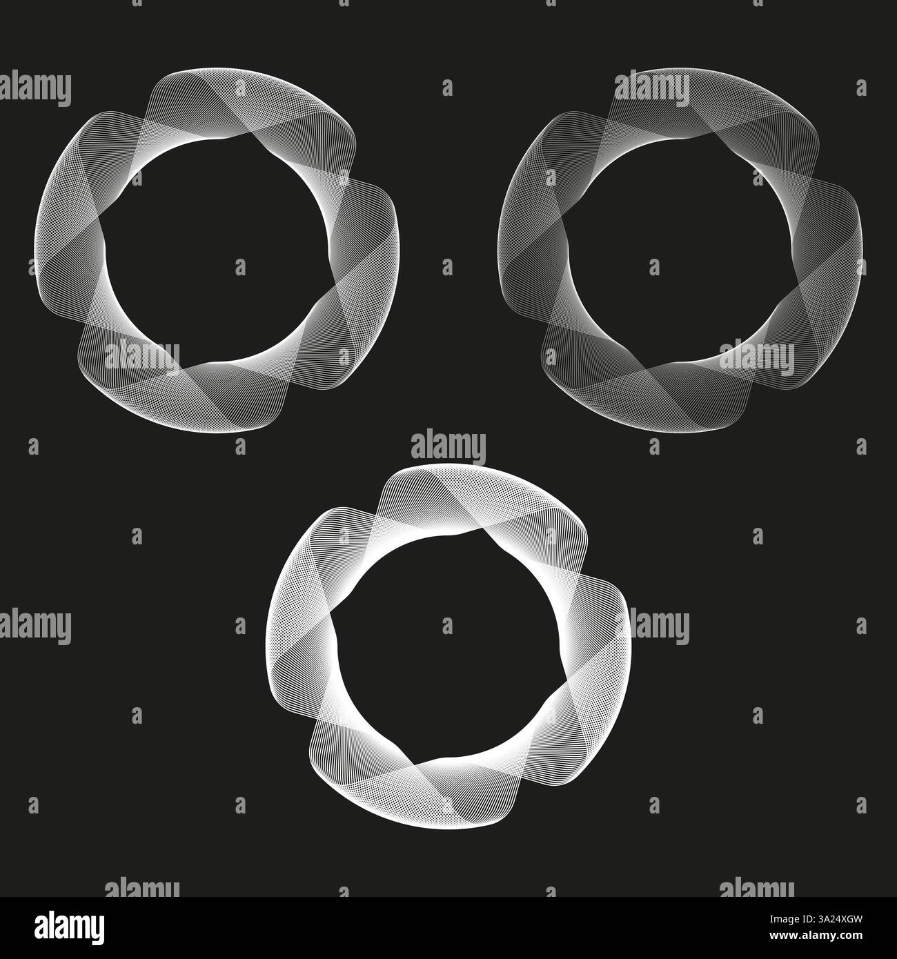White circle icons. Wave vector symbols. Black background design ...