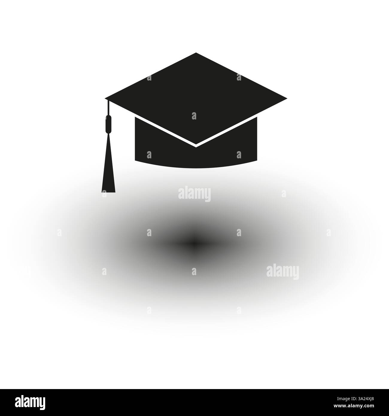 Graduation cap icon. Black vector symbol. Tassel line shape. White ...