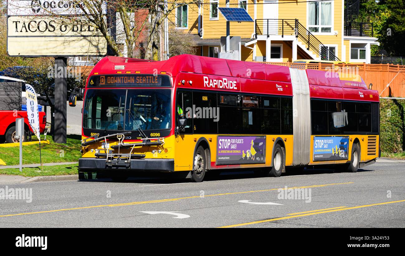 Seattle - March 7, 2025; King County Metro RapidRide bus to Downtown ...