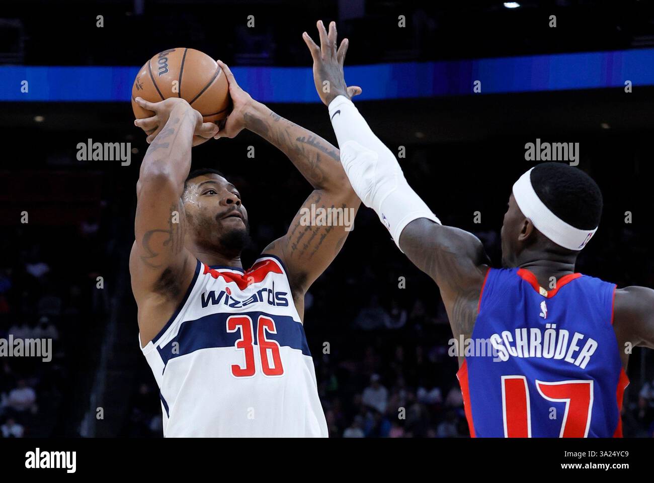 Washington Wizards guard Marcus Smart (36) takes a shot against Detroit ...