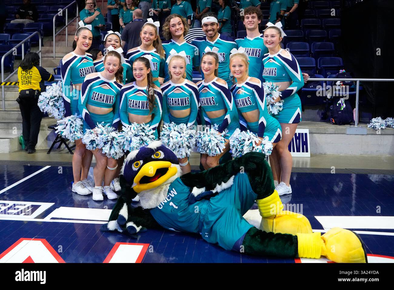 WASHINGTON, DC - MARCH 11: The UNCW Seahawk Cheerleaders and Mascot ...