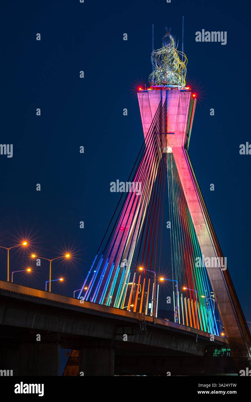 Grand Olympic Bridge, in the shape of the Olympic torch, over the Han ...