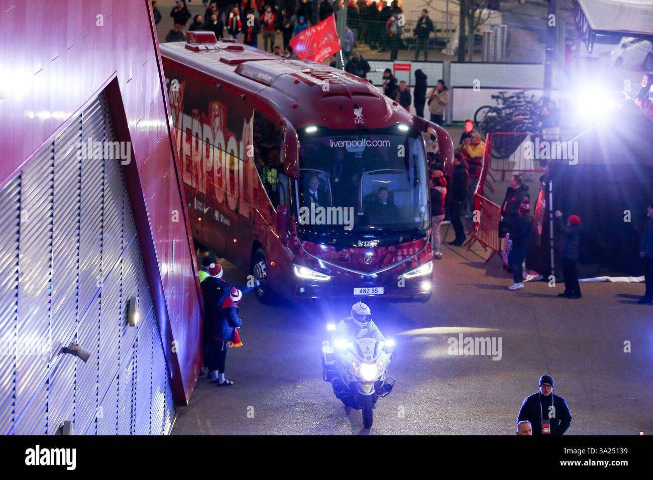 The Liverpool team bus arrives at the stadium. UEFA Champions League ...