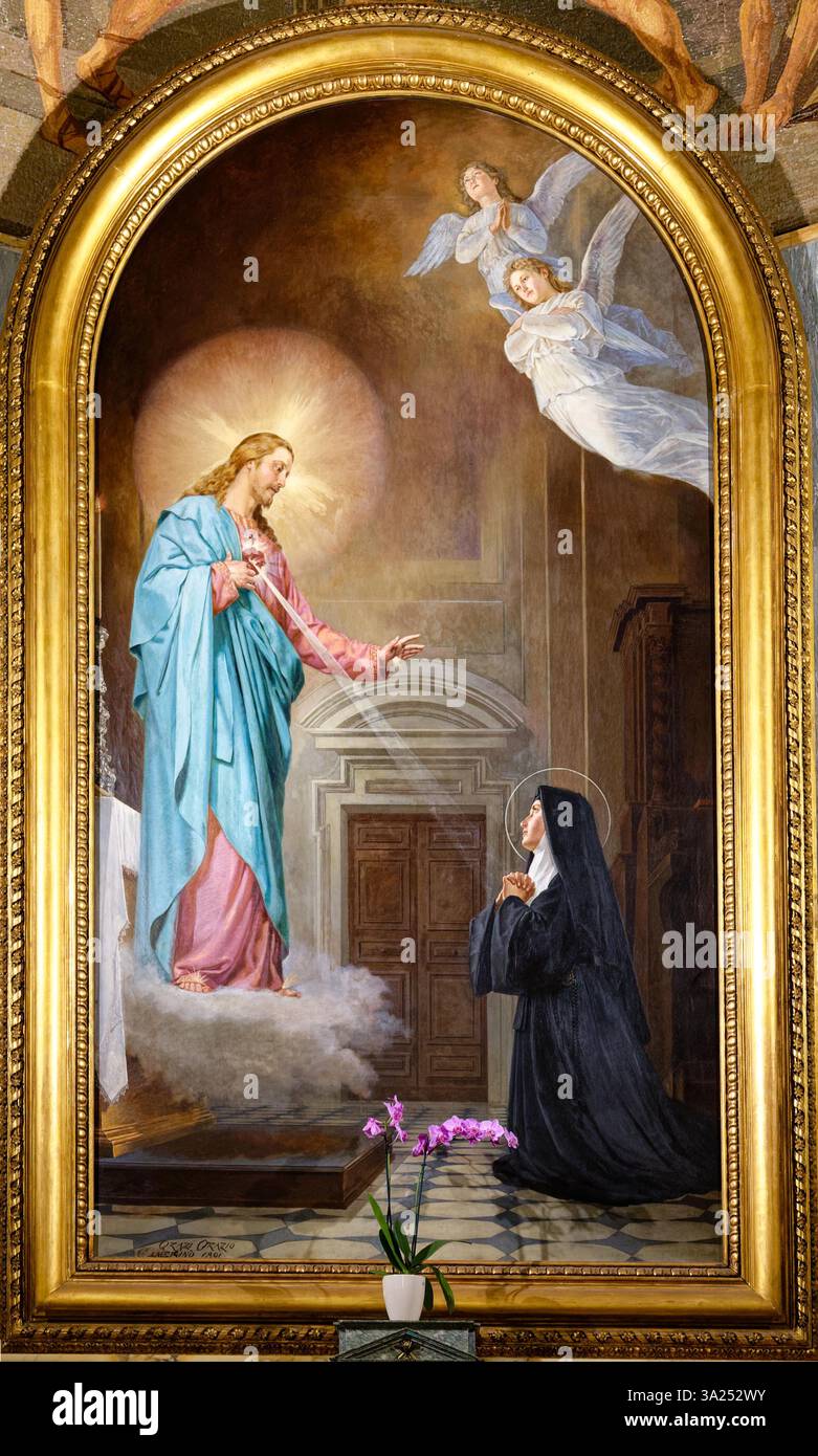 Pompei, ITALY - 11-03-2024: Painting (19th century) of Vision of Sacred ...