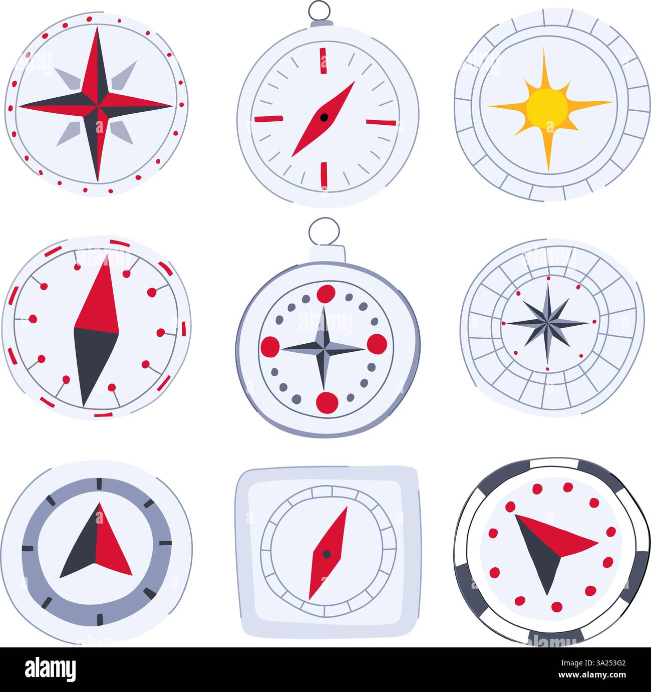 nautical compass set cartoon vector illustration Stock Vector Image ...