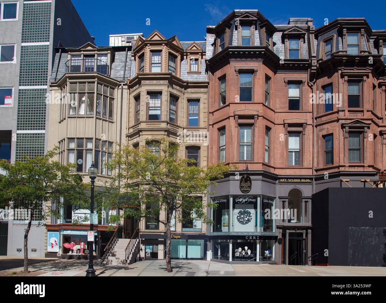 The Typical facade of th historical brick buidlings in Newbury street ...