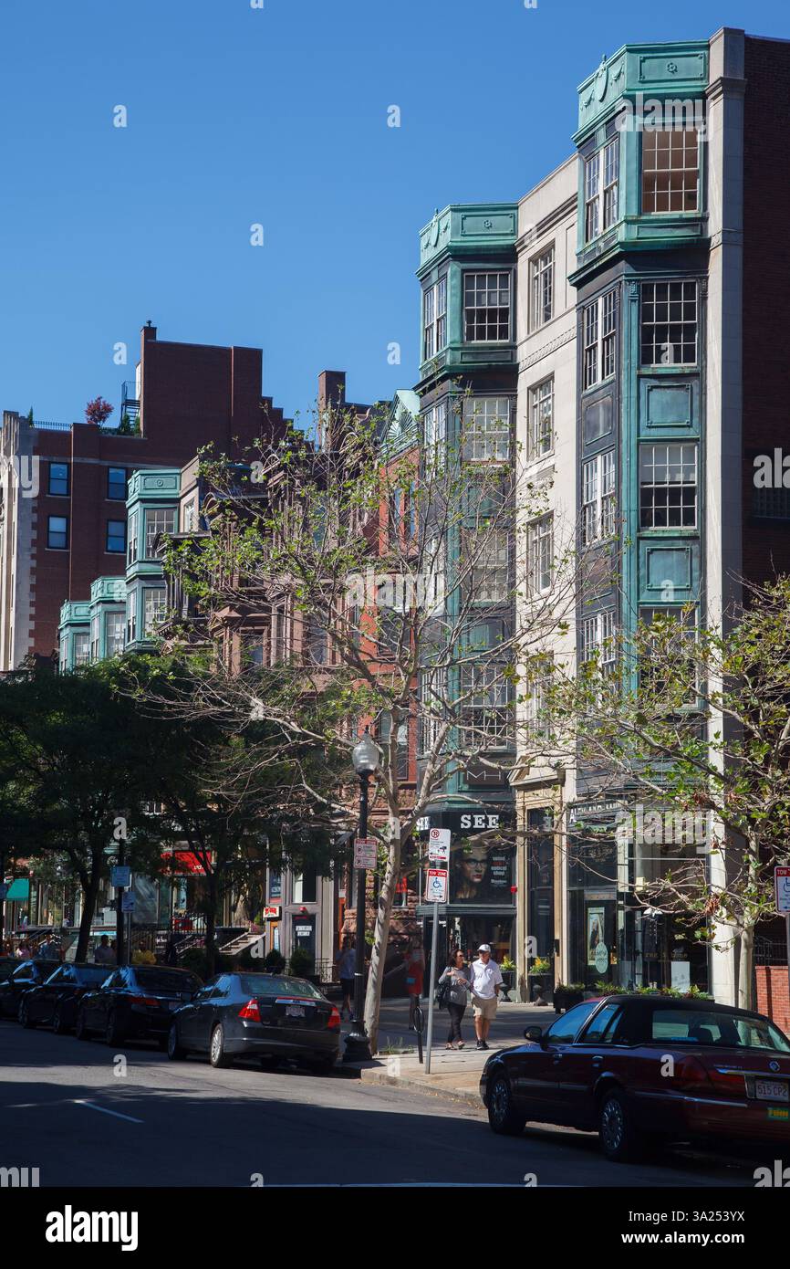 The Typical facade of th historical brick buidlings in Newbury street ...