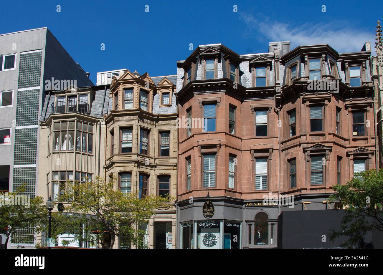 The Typical facade of th historical brick buidlings in Newbury street ...