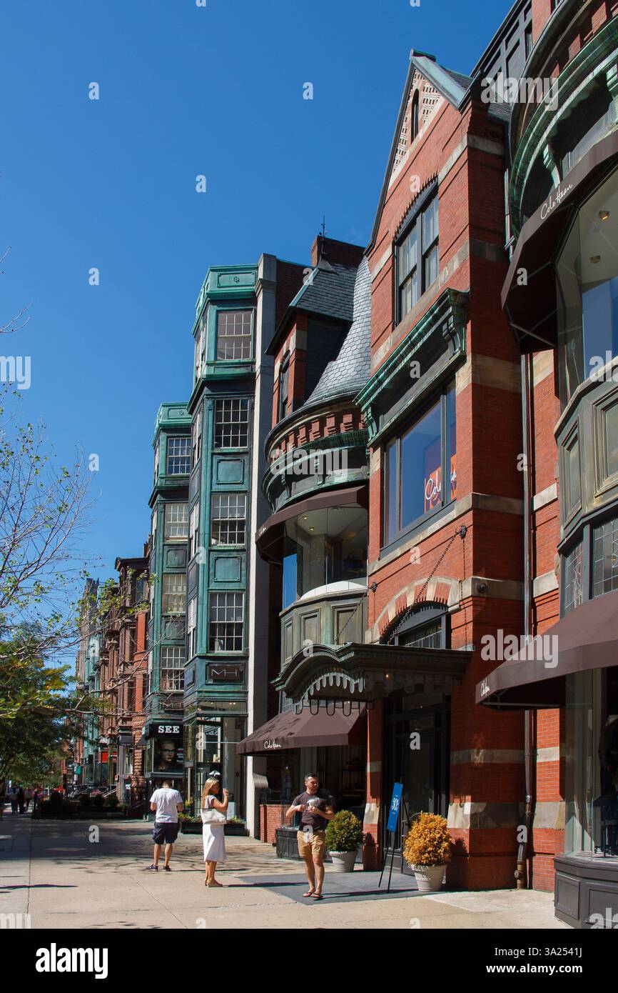 The Typical facade of th historical brick buidlings in Newbury street ...