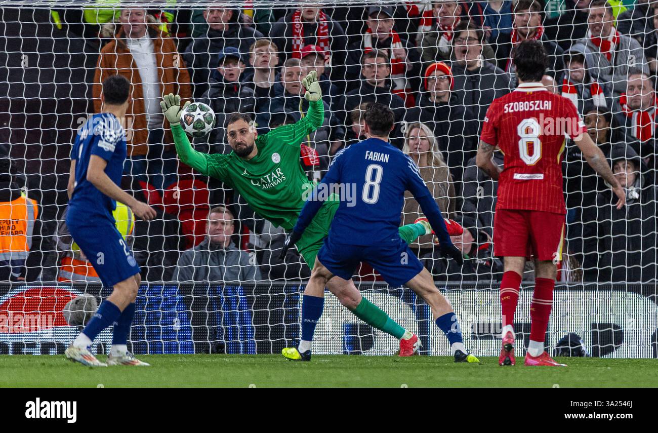 Liverpool. 12th Mar, 2025. Paris Saint-Germain's goalkeeper Gianluigi ...