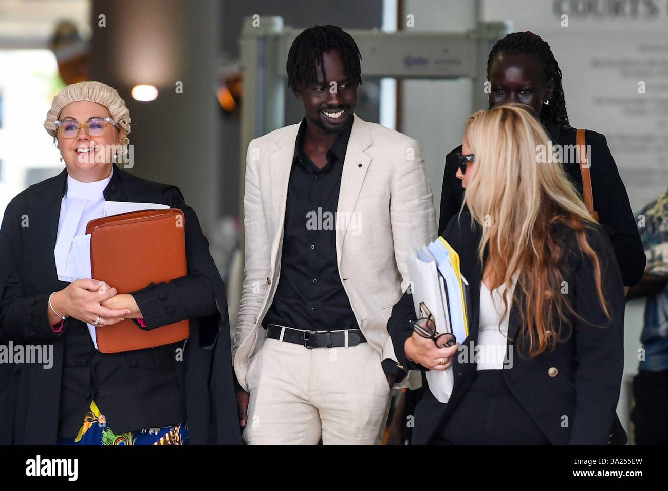 Brisbane, Australia. 12th Mar, 2025. Malat Akoi Makuach (middle) leaves ...