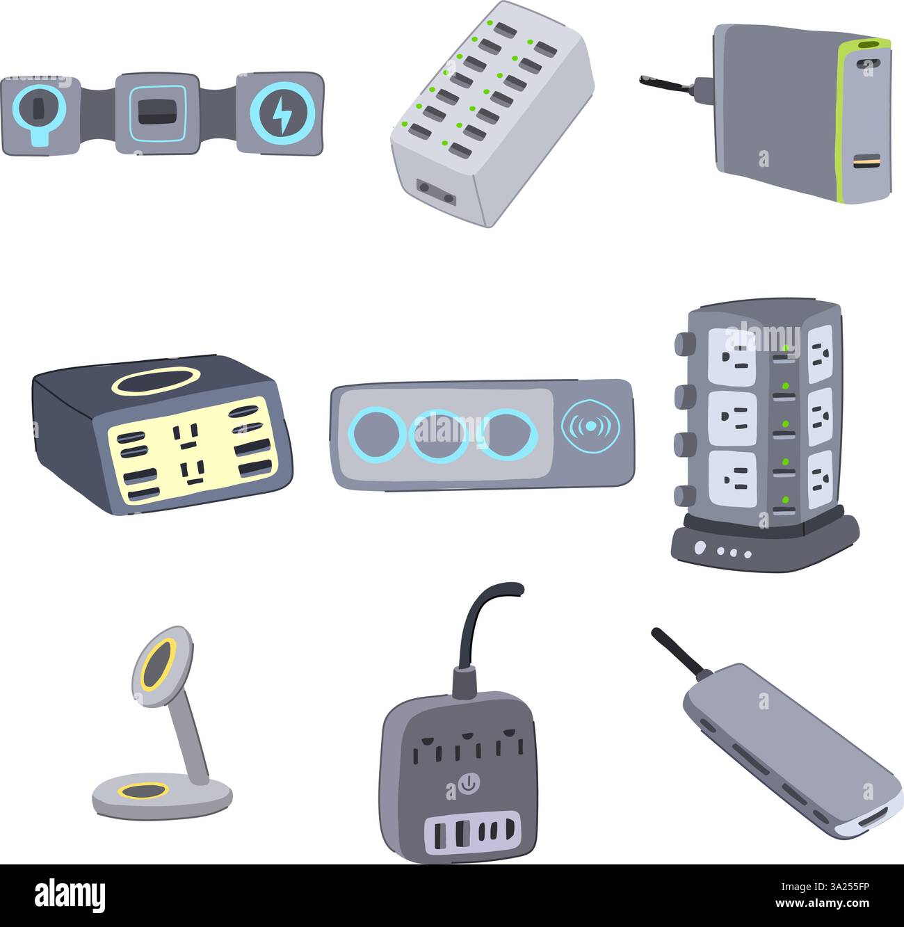 multi device charging station set cartoon vector illustration Stock ...