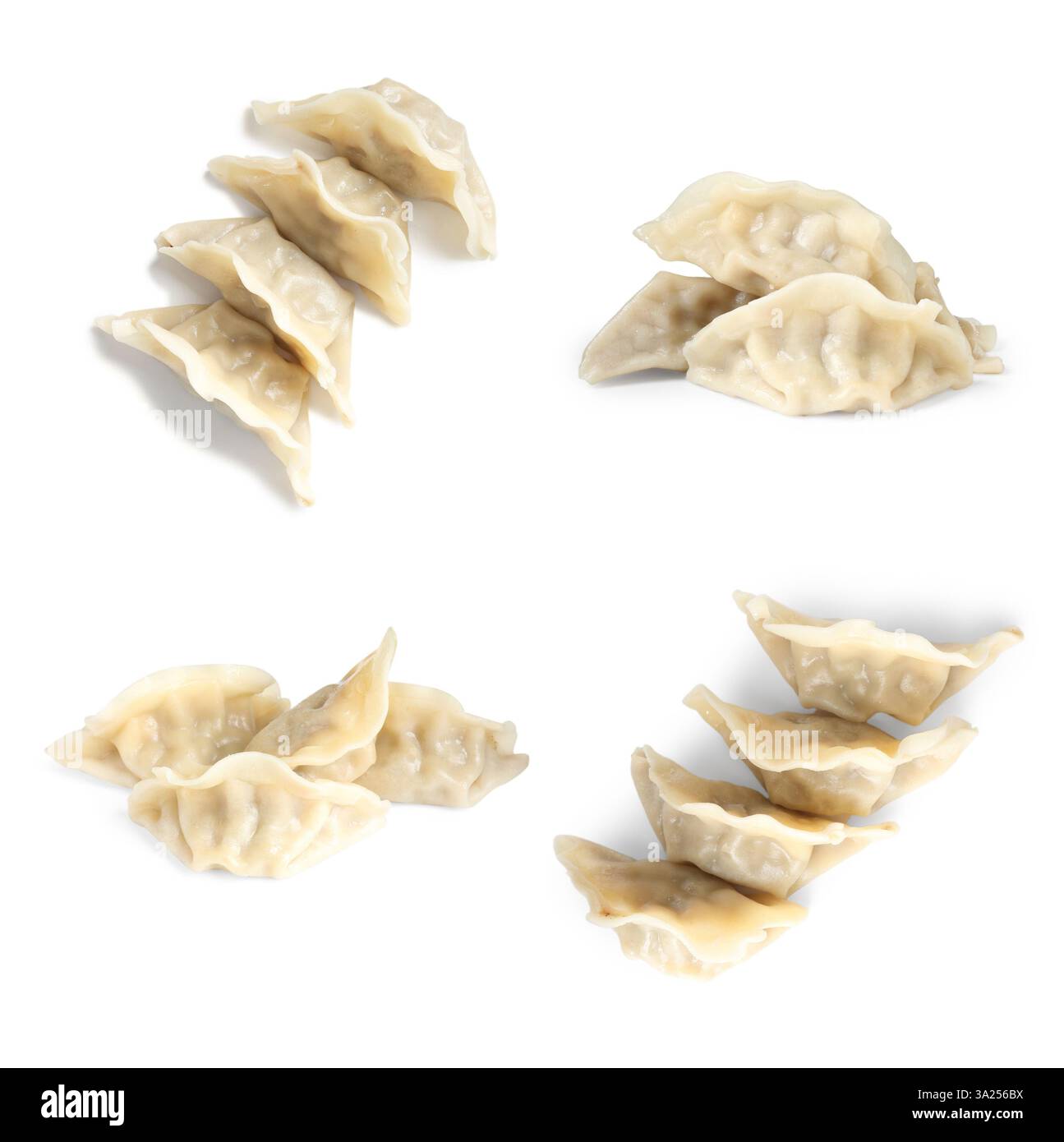 Tasty boiled gyoza (dumplings) on white background, collage Stock Photo ...