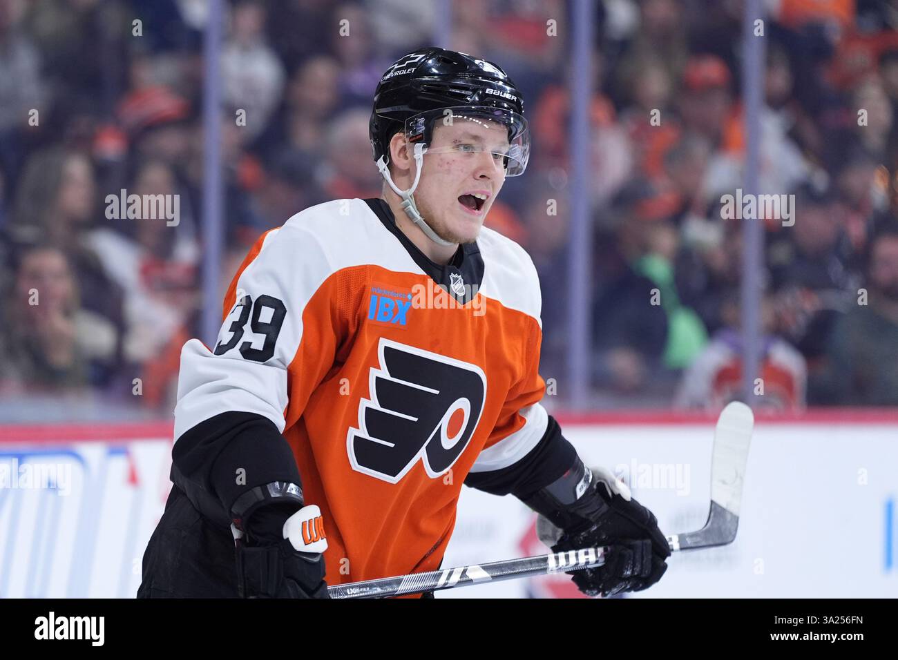 Philadelphia Flyers' Matvei Michkov plays during an NHL hockey game ...