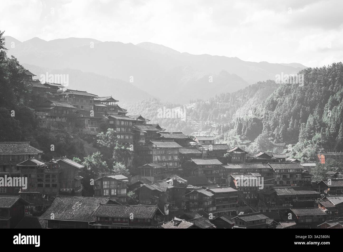 Charming night view of Qianhu Miao village in Xijiang, Guizhou, China ...