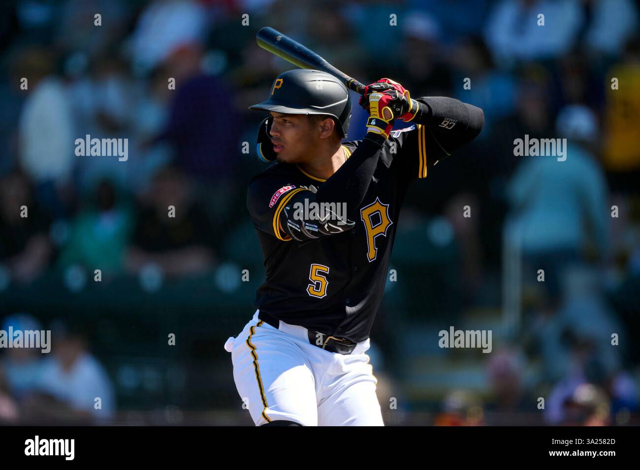 Pittsburgh Pirates Endy Rodriguez (5) at bat during an MLB Spring ...