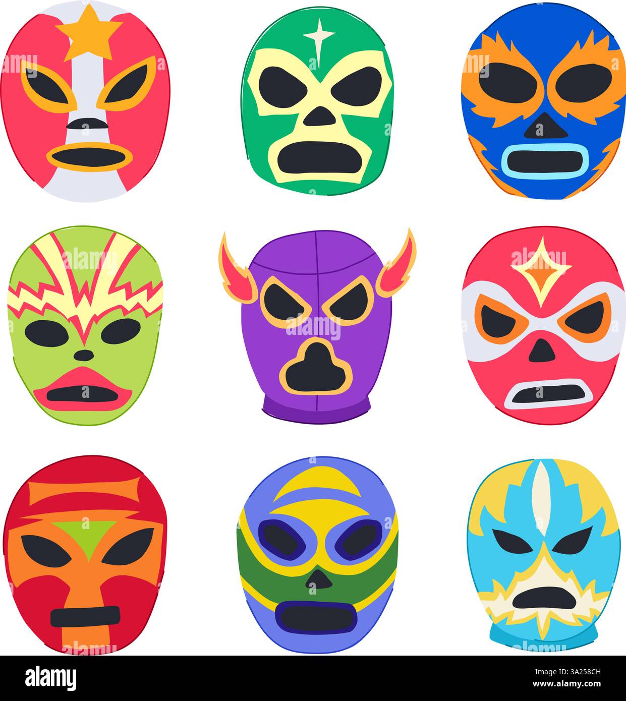 mexican luchador mask set cartoon vector illustration Stock Vector ...