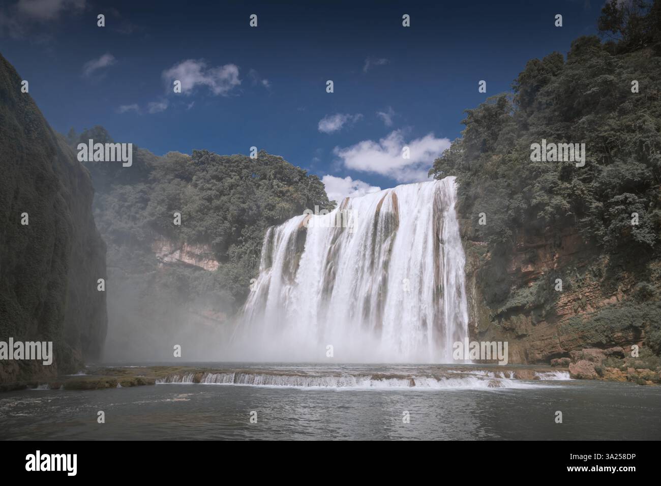 Close up on Huangguoshu Waterfall is a famous tourist attraction in ...